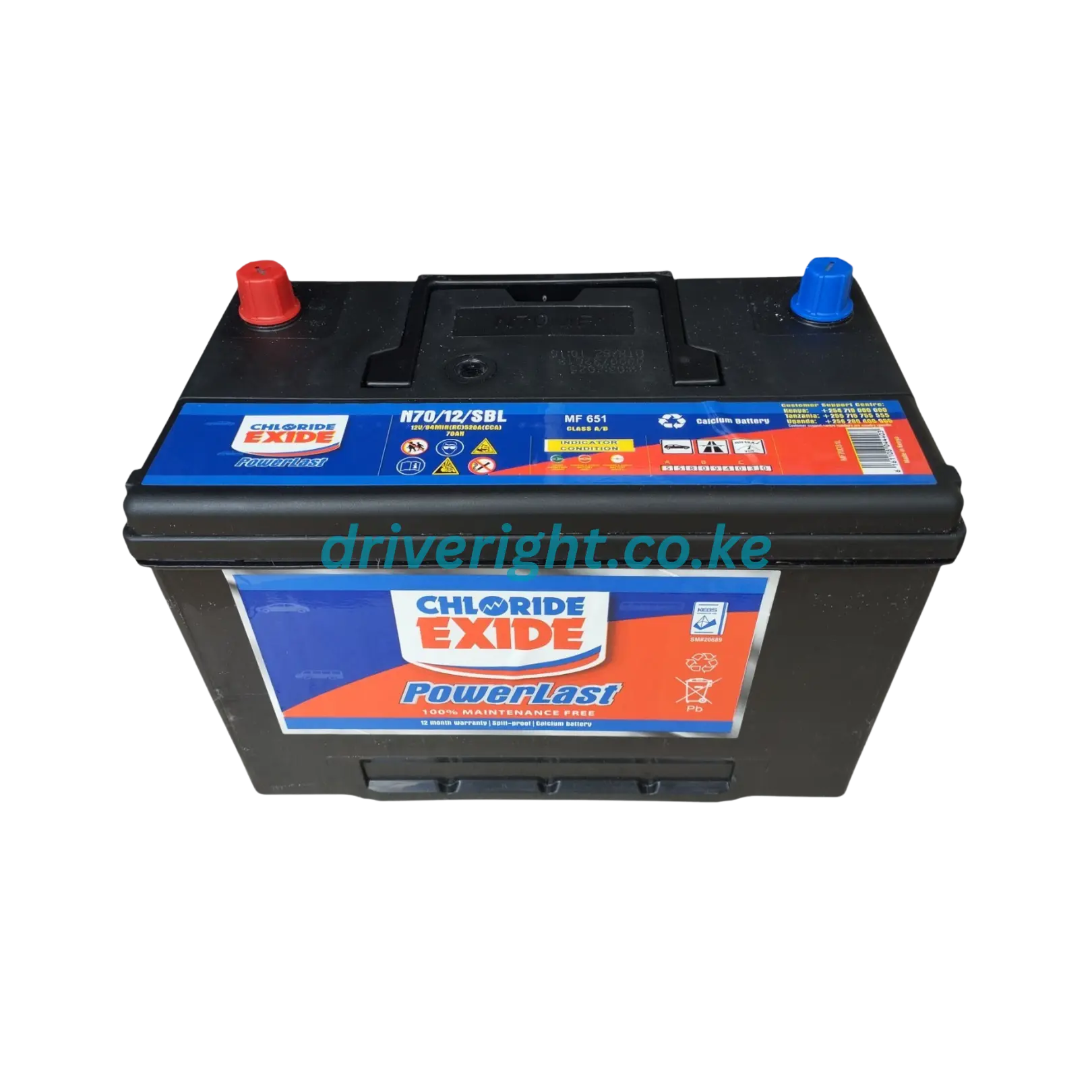 Chloride Exide N70MFR/L POWERLAST 12V 70Ah | DriveRight Supplies KE
